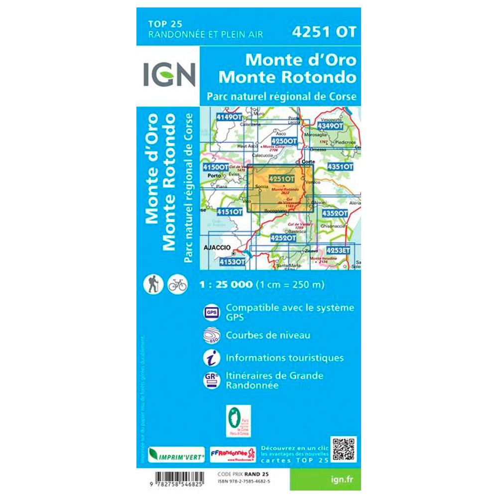 IGN Map 4251OT Monte d'Oro, Monte Rotondo, Parc naturel régional de ...
