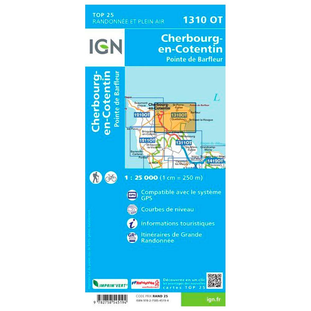 IGN Map 1310OT Cherbourg-en-Cotentin, Pointe de Barfleur - Recto ...