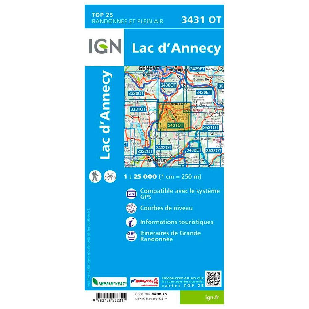IGN Map 3431OT Lac d'Annecy - Summer 2024 | Glisshop