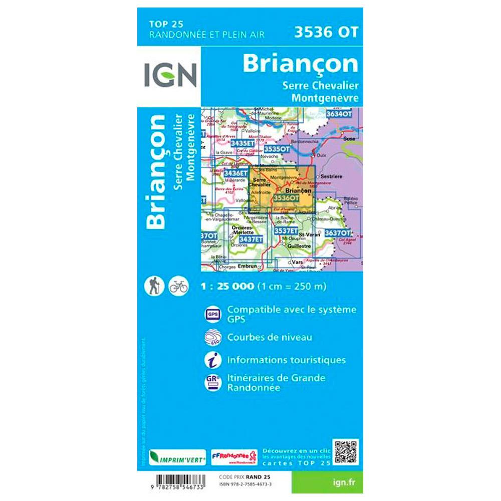 IGN Map 3536OT Briancon, Serre Chevalier, Montgenèvre - Summer 2024 ...
