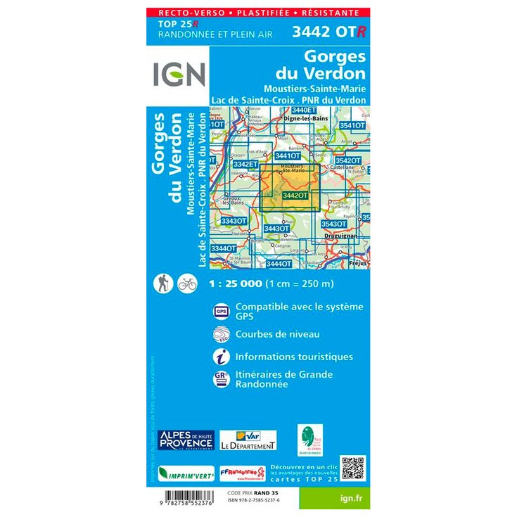 IGN Map 3442OTR Gorges du Verdon, Moustiers-Sainte-Marie, Lac de Sainte ...