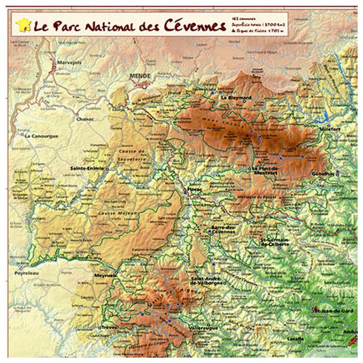 Geo Relief Raised-relief map Le Parc National Des Cevennes - Summer ...