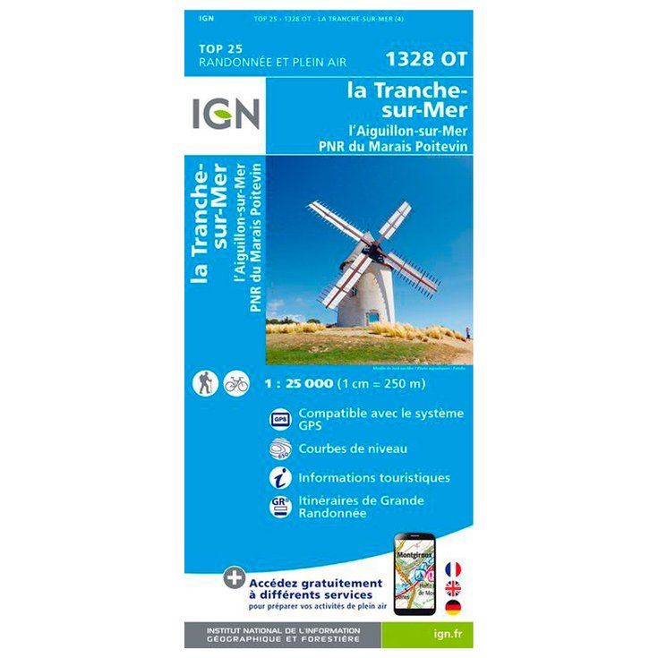 IGN Map 1328OT La Tranche-sur-Mer, l'Aiguillon-sur-Mer, PNR Marais ...