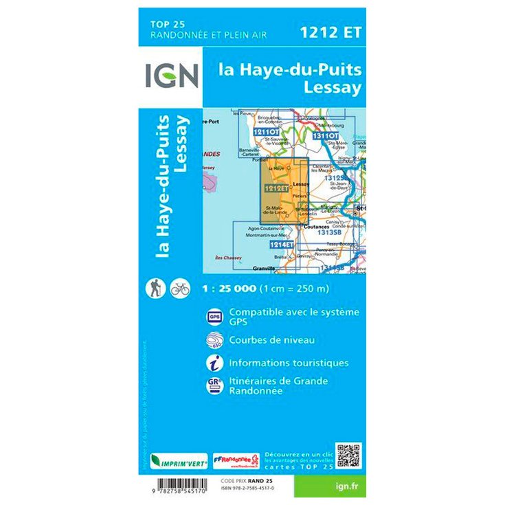 IGN Map 1212ET La Haye-du-Puits, Lessay - Recto - Summer 2024 | Glisshop
