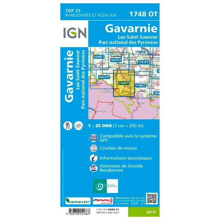 IGN Map 1748OT Gavarnie, Luz-Saint-Sauveur, Parc national des Pyrénées ...