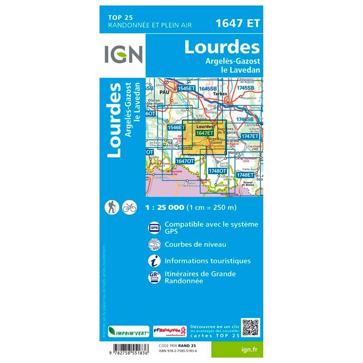 IGN Map 1647ET Lourdes Argelès-Gazost le Lavedan - Summer 2024 | Glisshop