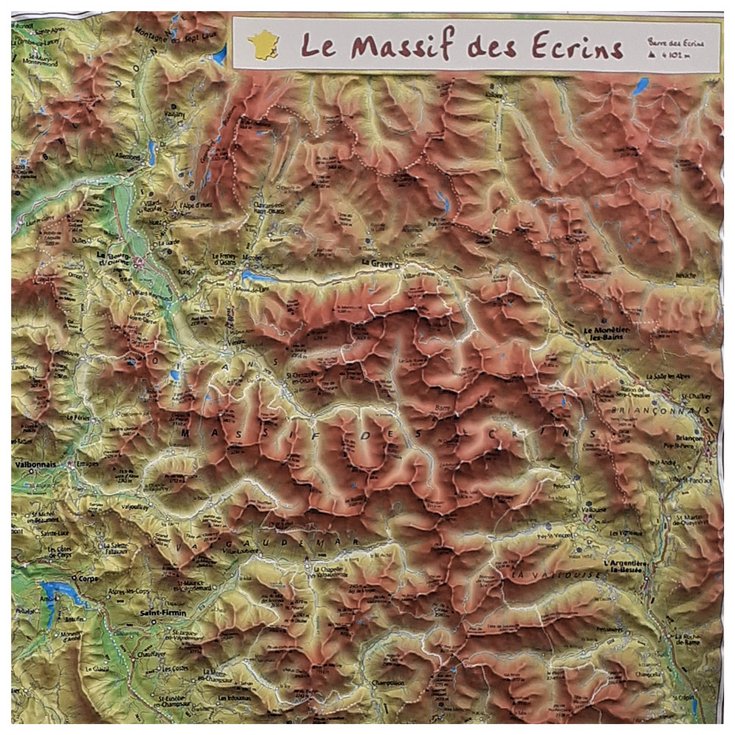 Kaart 3D Geo Relief Le Massif des Ecrins - Zomer 2024 | Glisshop