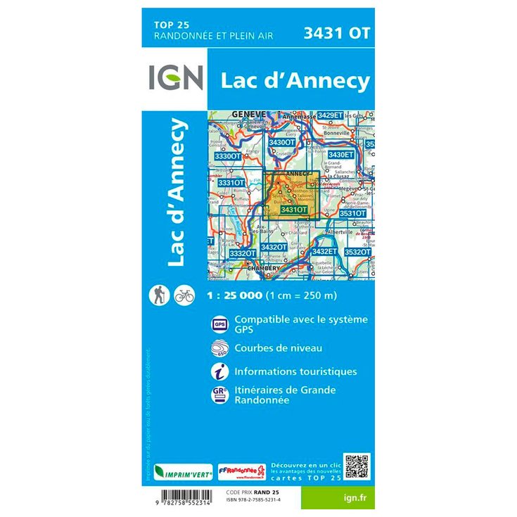 IGN Map 3431OT Lac d'Annecy - Summer 2024 | Glisshop