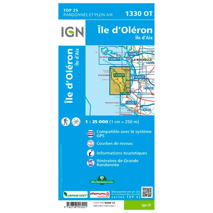 IGN Map 1330OT Ile d'Oleron, Ile d'Aix - Summer 2023 | Glisshop